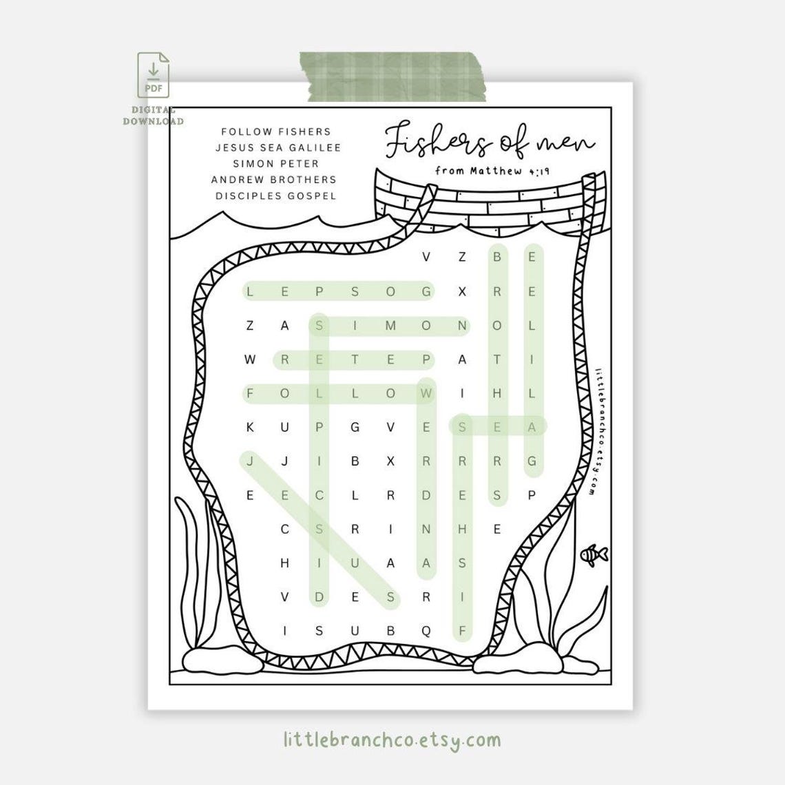 Printable Matthew 4:19 Fishers of Men Word Search, Follow Me and I Will ...