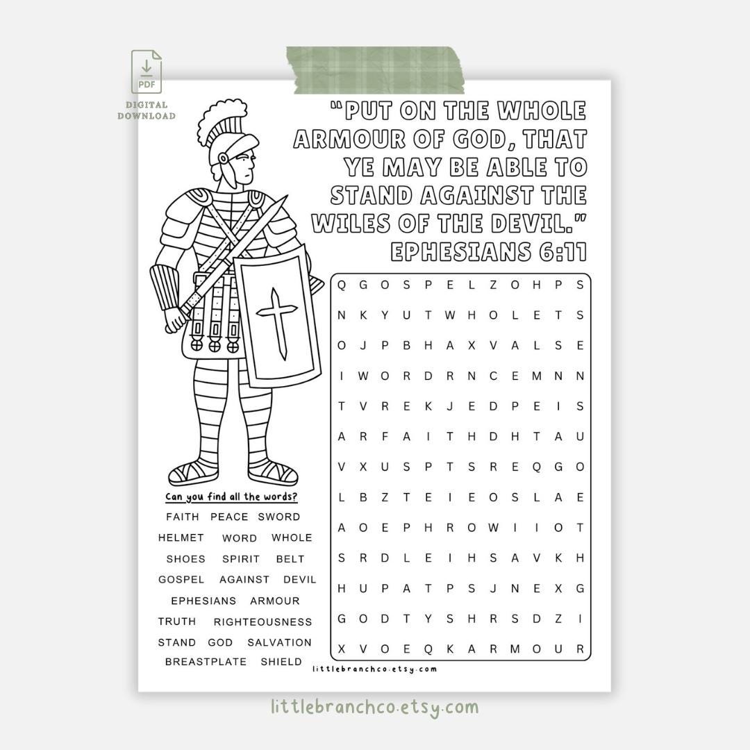 Printable Armour of God Word Search, Put on the Whole Armor of God ...