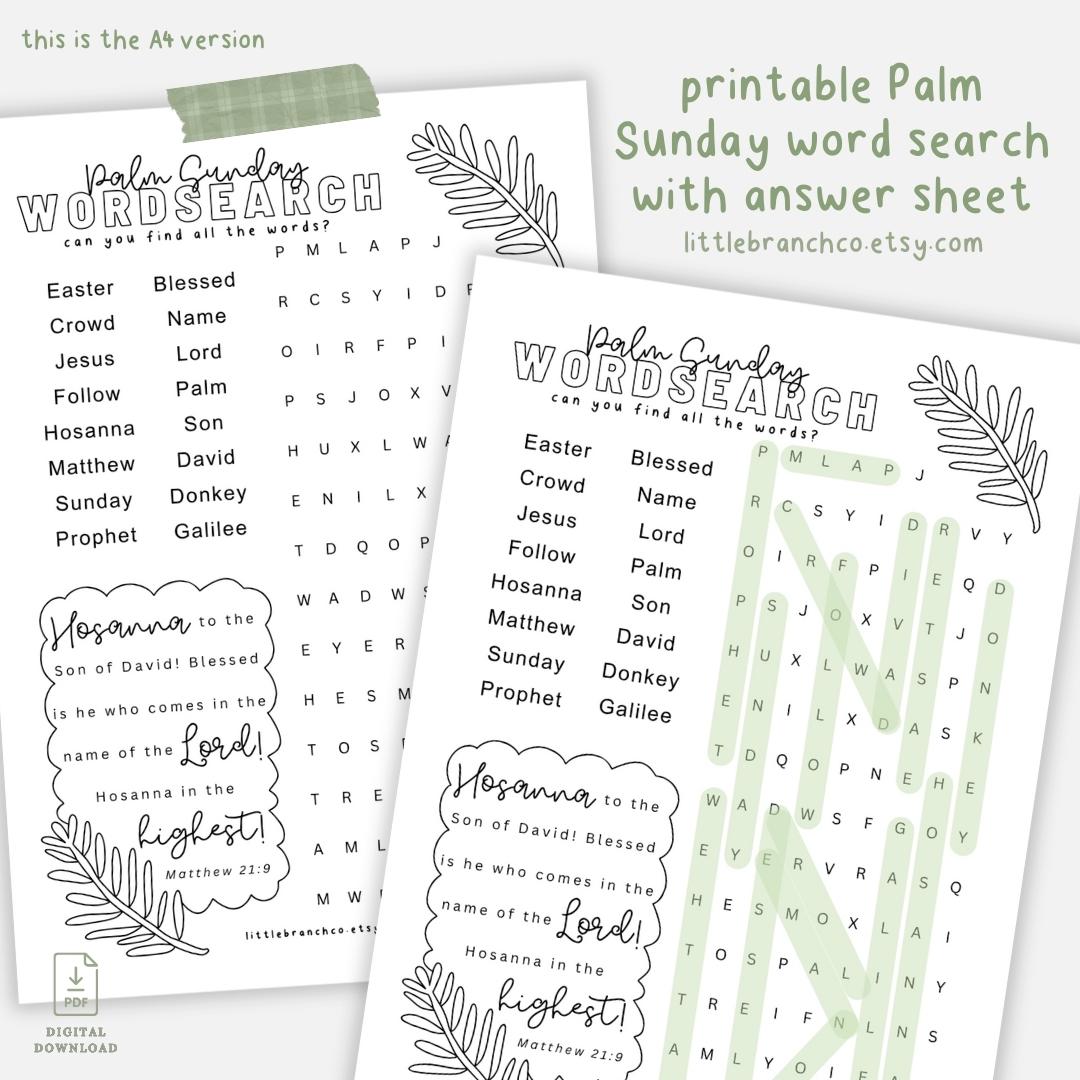 Printable Palm Sunday Wordsearch, Christian Easter Easter Activity Palm ...