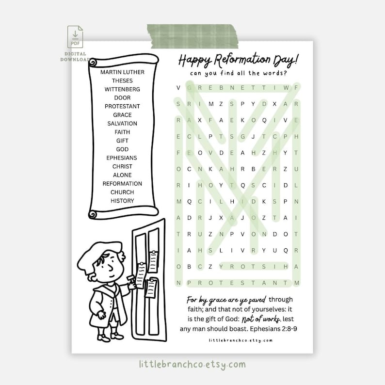 Protestant Reformation Word Search: Martin Luther Lesson (digital ...