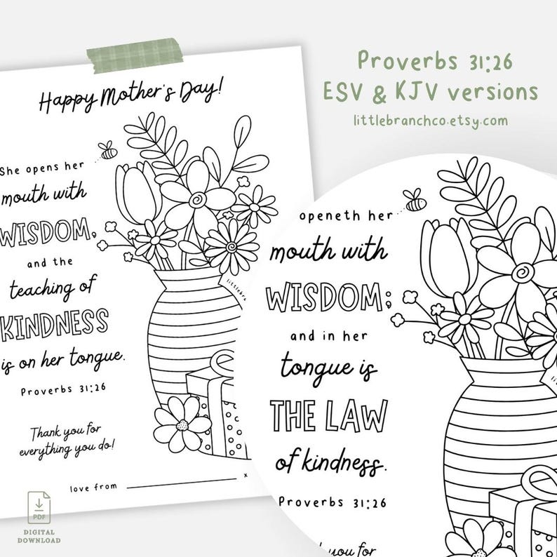 Proverbs 31 Mother's Day Coloring Page: Christian Sunday School ...