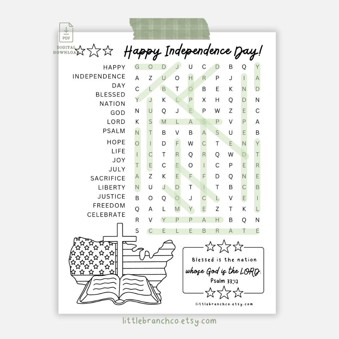 Printable Christian Happy 4th of July Independence Day Word Search ...