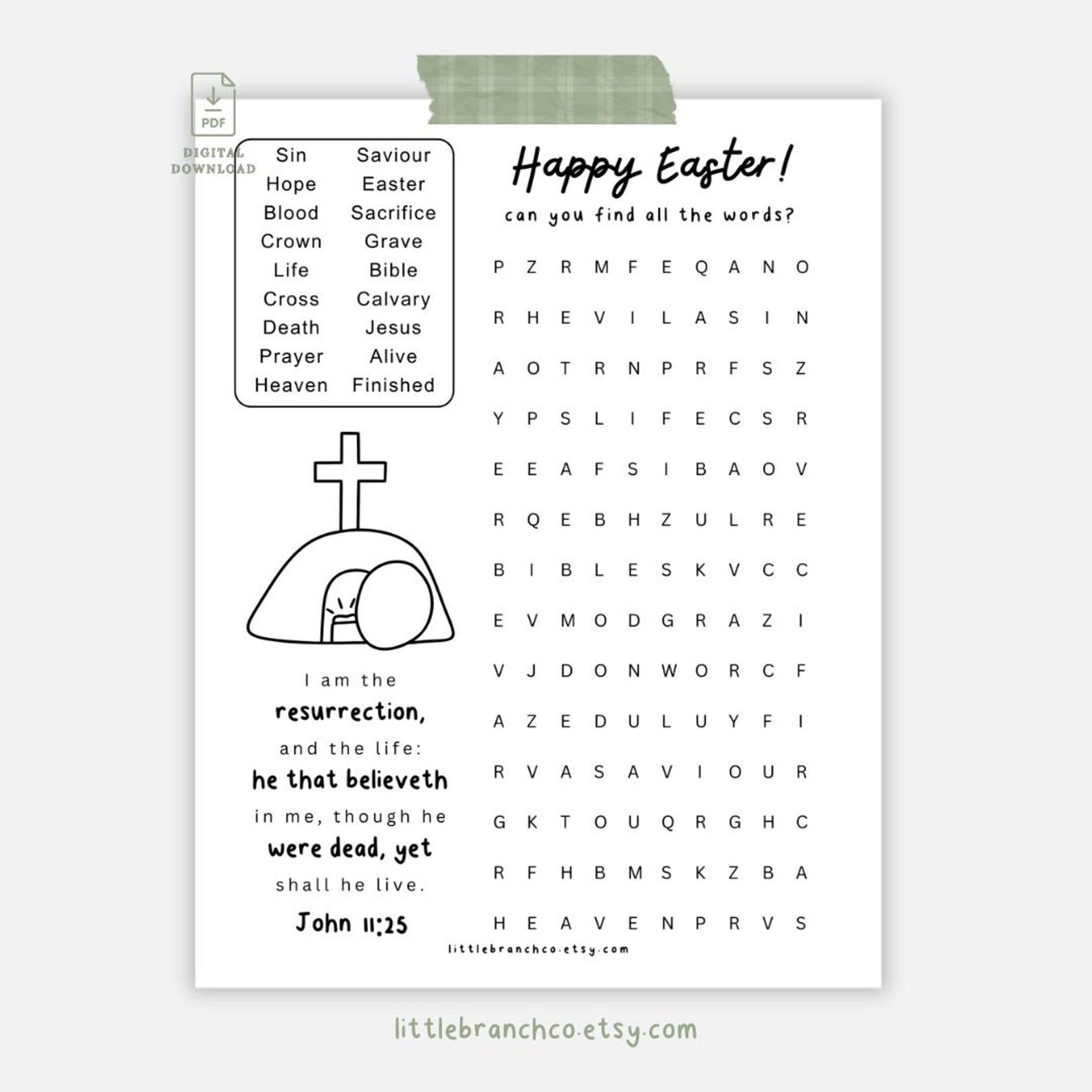 Printable Christian Easter Word Search, ESV & KJV Bible Verse Easter ...