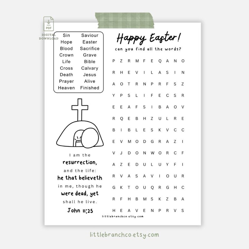 Printable Christian Easter Word Search, ESV & KJV Bible Verse Easter ...