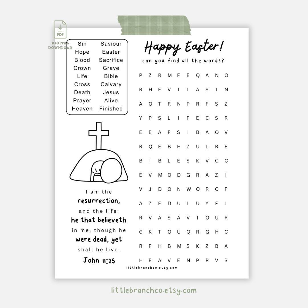 Printable Christian Easter Word Search, ESV & KJV Bible Verse Easter ...