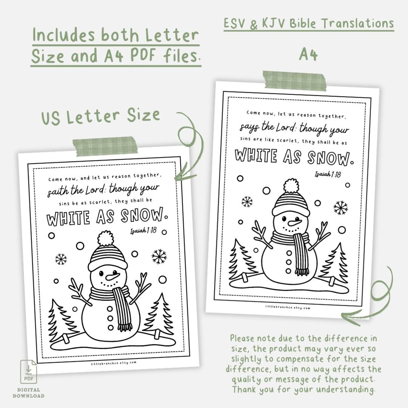 Christian Winter Snow Colouring Page, Isaiah 1:18 ESV & KJV (digital ...