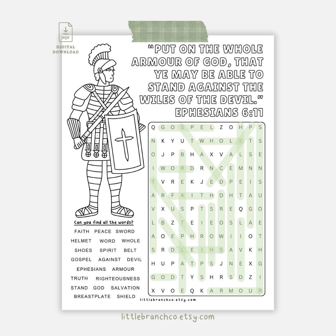 Printable Armour of God Word Search, Put on the Whole Armor of God ...