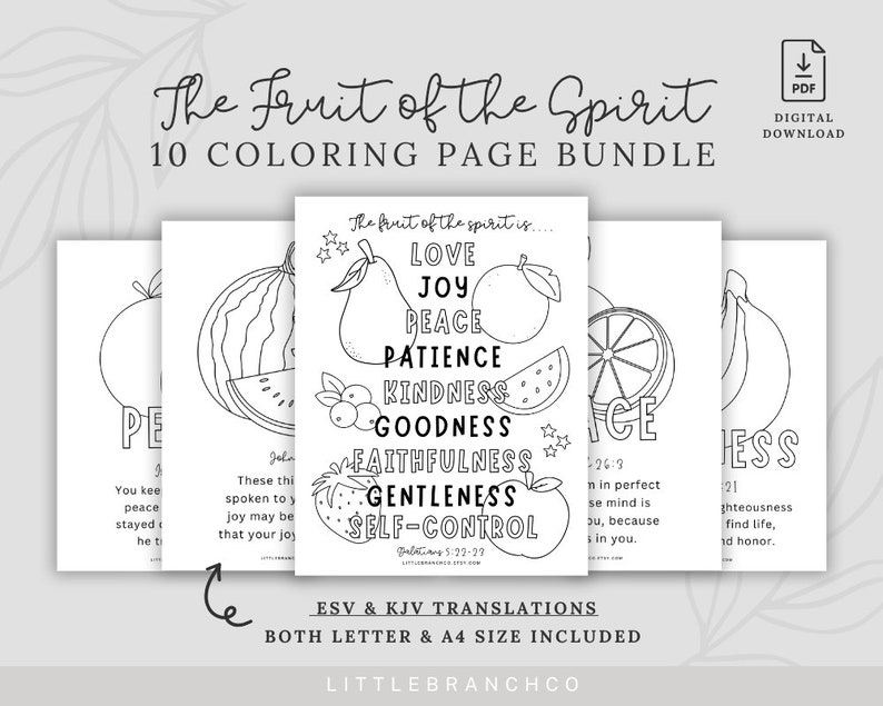 Printable Fruit of the Spirit Coloring Page Bundle, ESV Fruit of the ...