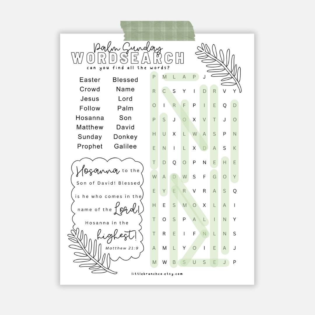 Printable Palm Sunday Wordsearch, Christian Easter Easter Activity Palm ...