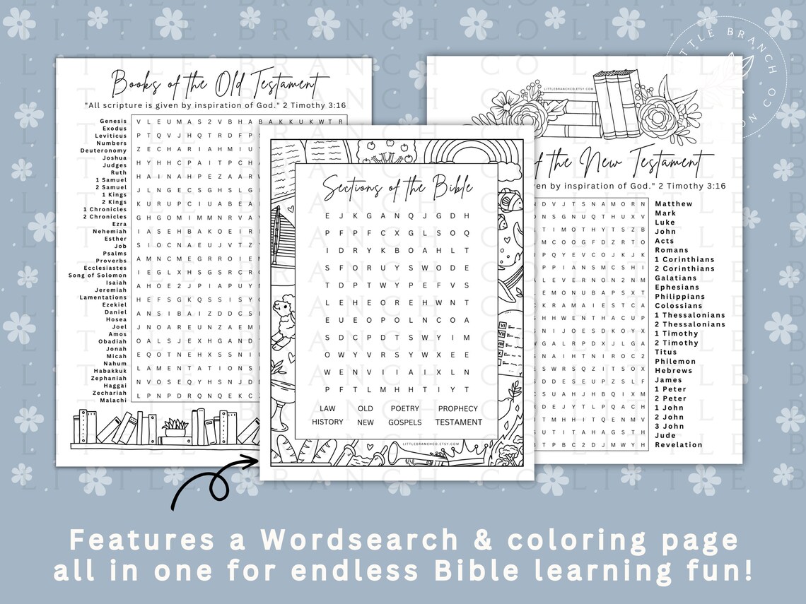 Printable Books of the Bible Word Search Bundle, Books of the Bible ...