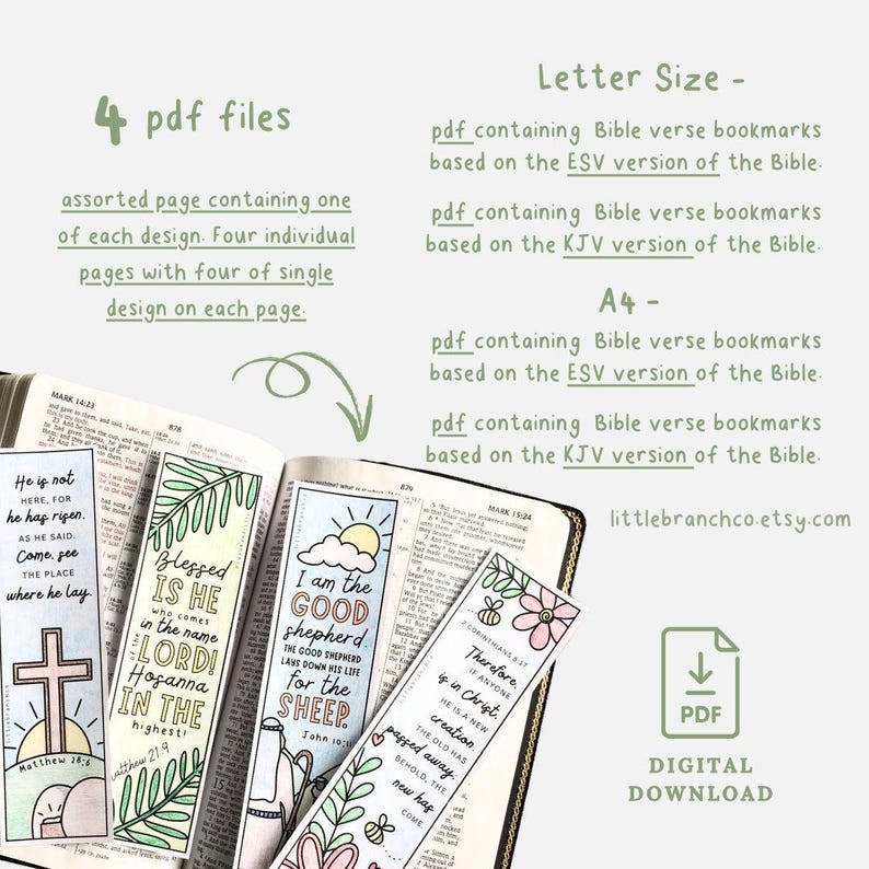 Set of 4 Printable Christian Easter KJV Bible Bookmarks to Color, He is ...