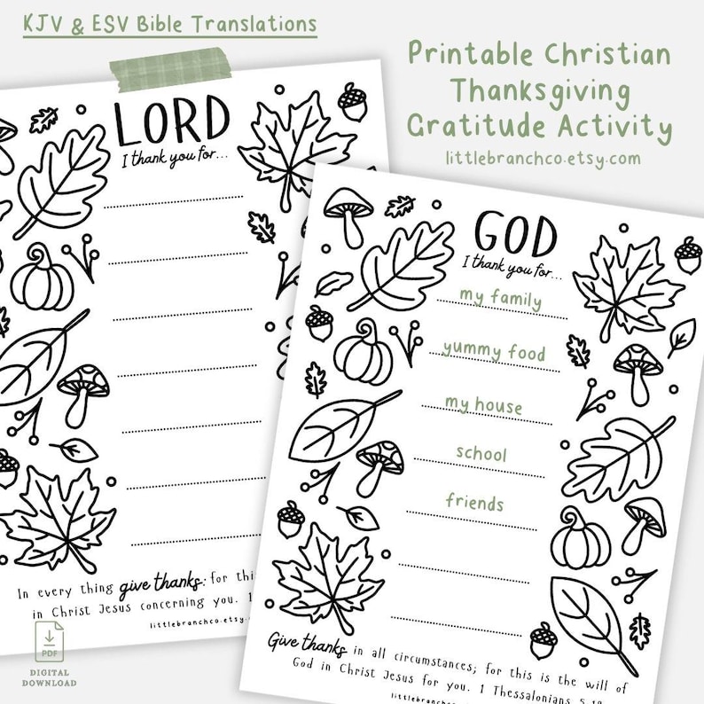 Christian Thanksgiving Colouring Page: Gratitude Activity (PDF) - Etsy