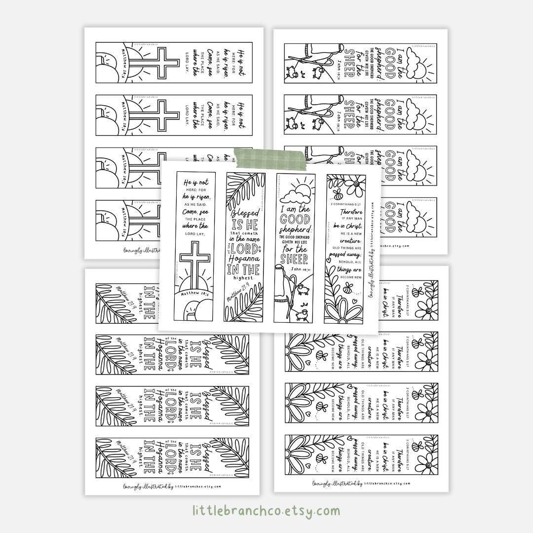 Set of 4 Printable Christian Easter KJV Bible Bookmarks to Color, He is ...