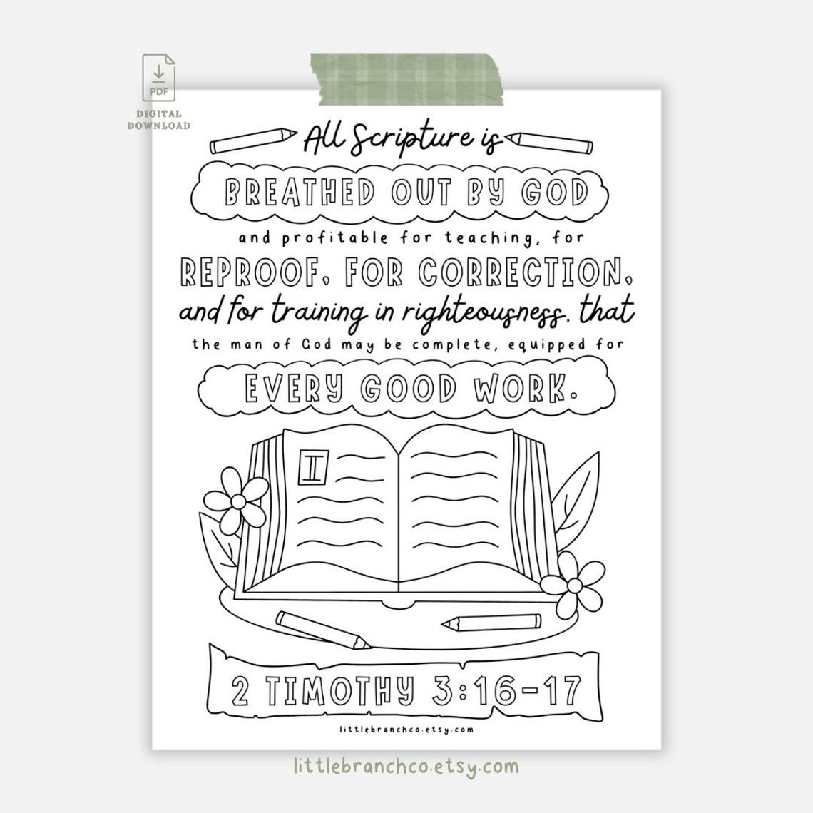 Printable 2 Timothy 3:16-17 Coloring Page, All Scripture is Given by ...