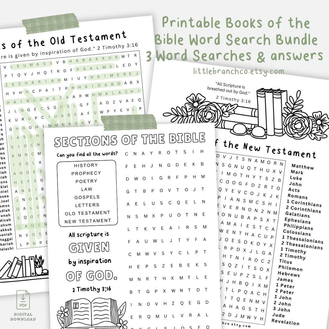 Books of the Bible Word Search Printable Bundle: Sunday School Activity ...