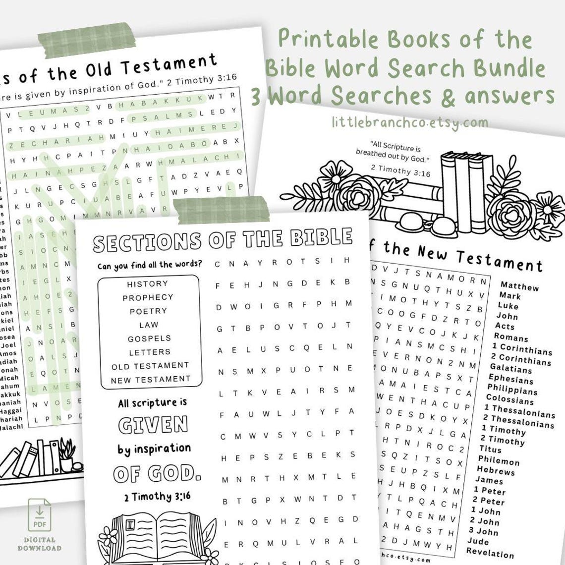 Books of the Bible Word Search Printable Bundle: Sunday School Activity ...