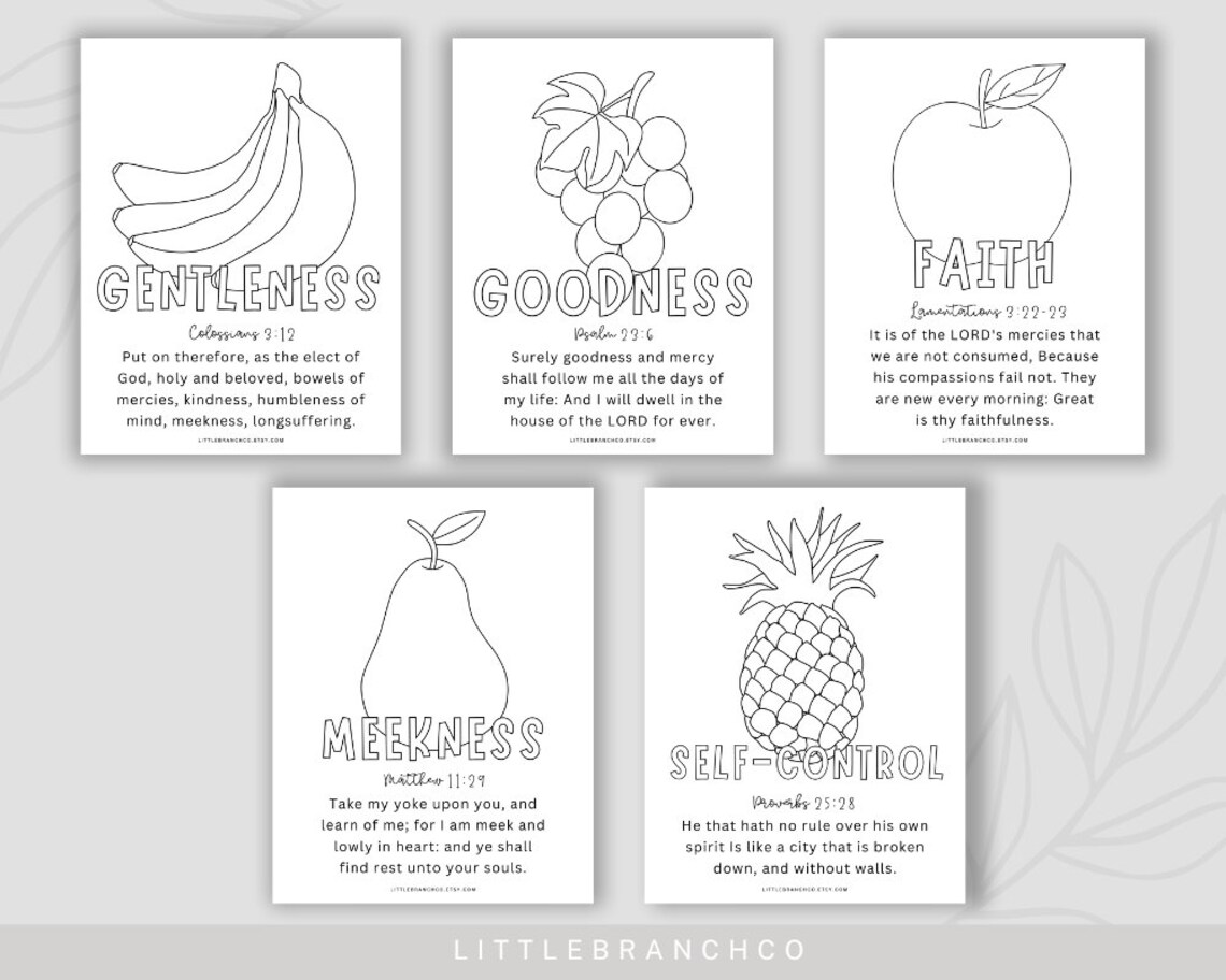 Printable Fruit of the Spirit Coloring Page Bundle, ESV Fruit of the ...