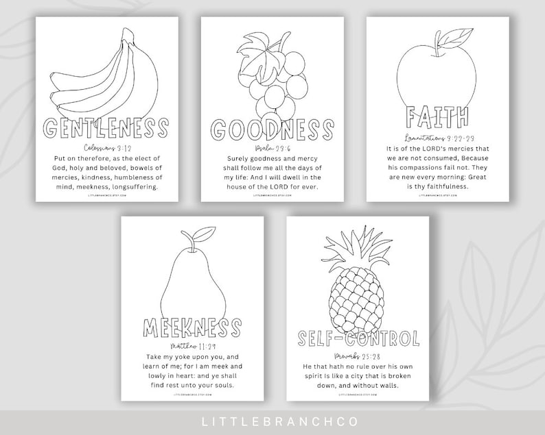 Printable Fruit of the Spirit Coloring Page Bundle, ESV Fruit of the ...