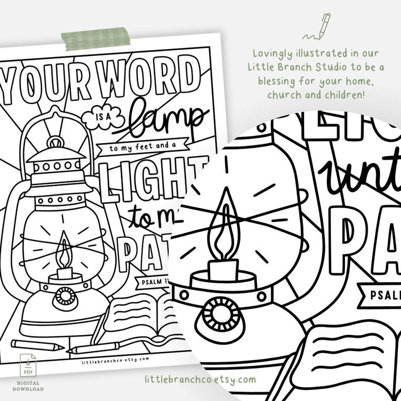 Printable Psalm 119:105 Your Word is a Lamp Colouring Page, KJV & ESV ...