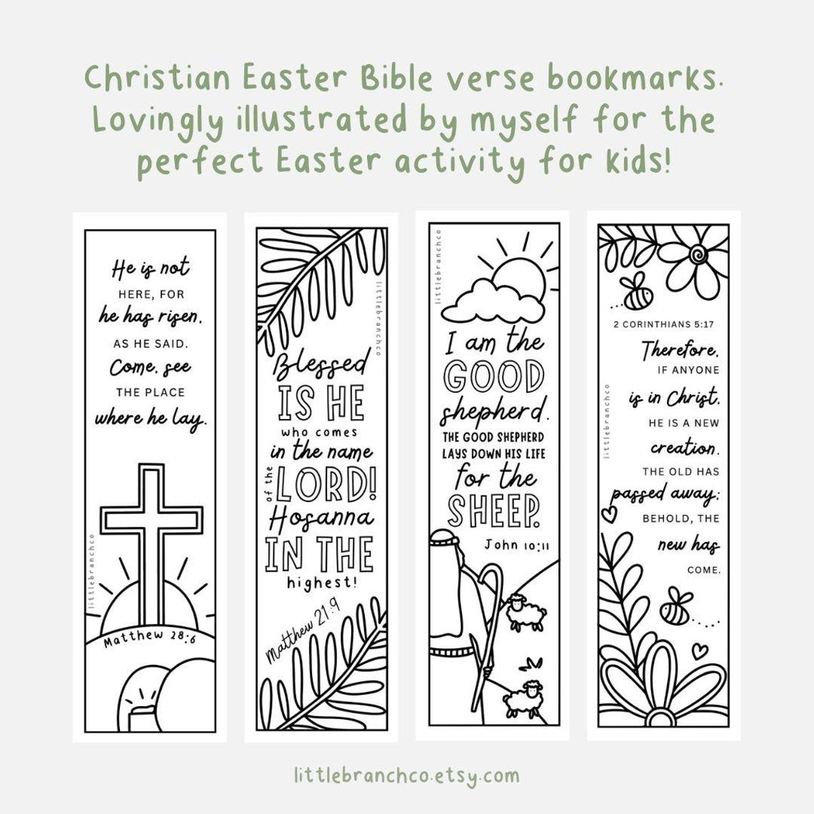 Set of 4 Printable Christian Easter KJV Bible Bookmarks to Color, He is ...