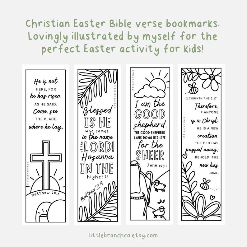 Set of 4 Printable Christian Easter KJV Bible Bookmarks to Color, He is ...