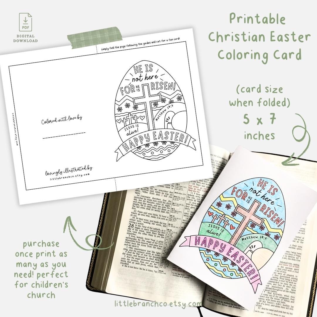 Printable Happy Easter Religious Coloring Card Activity for Kids ...