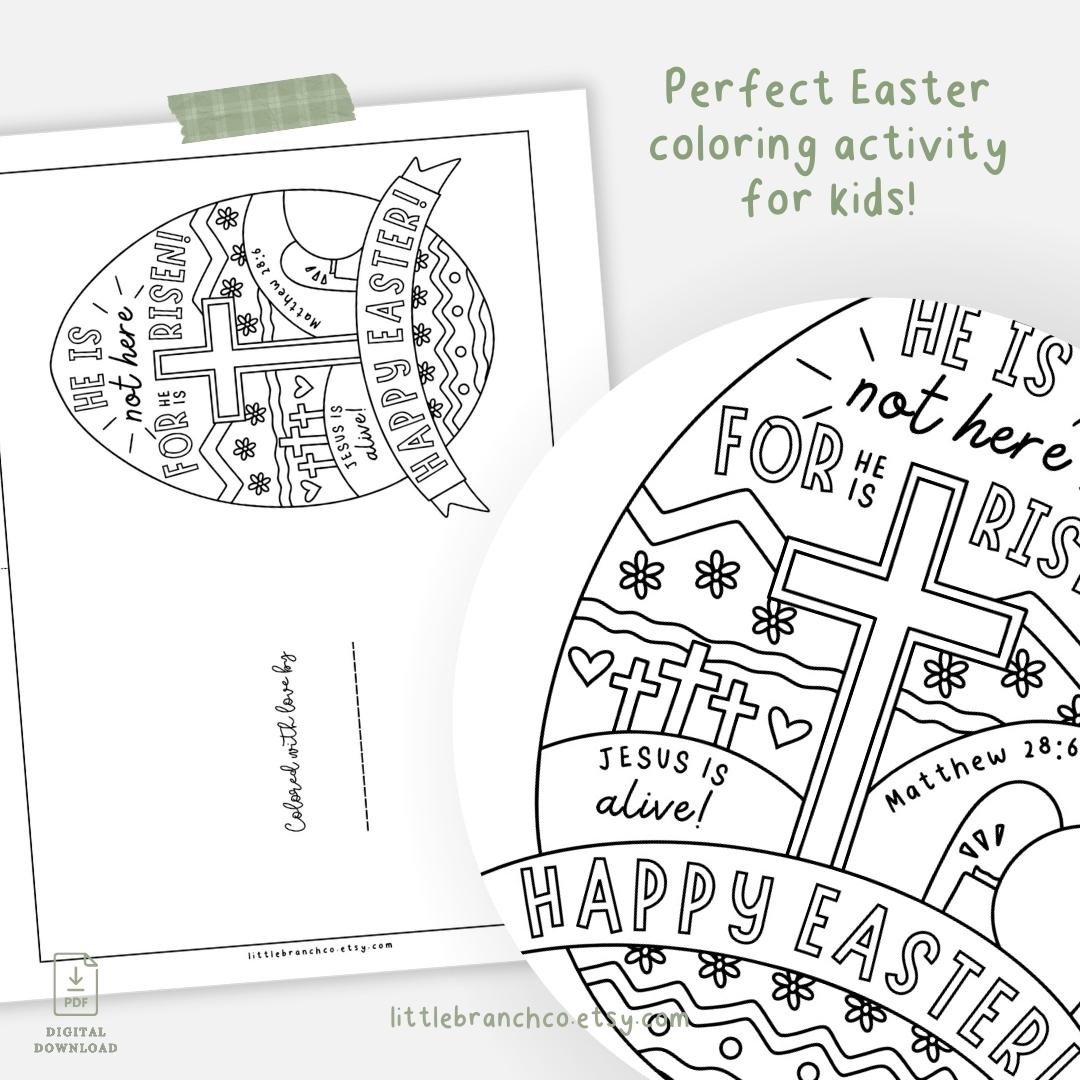 Printable Happy Easter Religious Coloring Card Activity for Kids ...