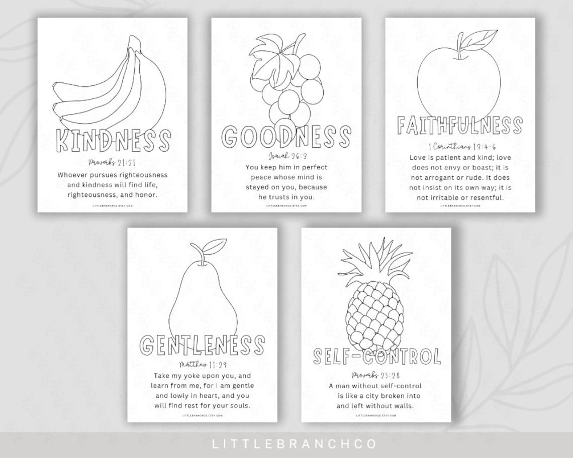 Printable Fruit of the Spirit Coloring Page Bundle, ESV Fruit of the ...