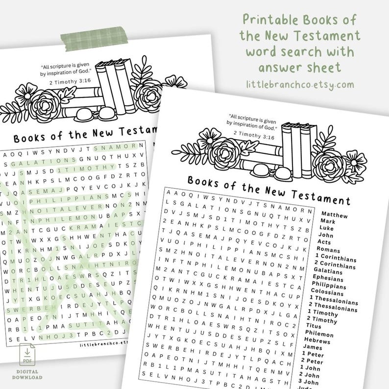 Printable Books of the New Testament Word Search, Books of the Bible ...