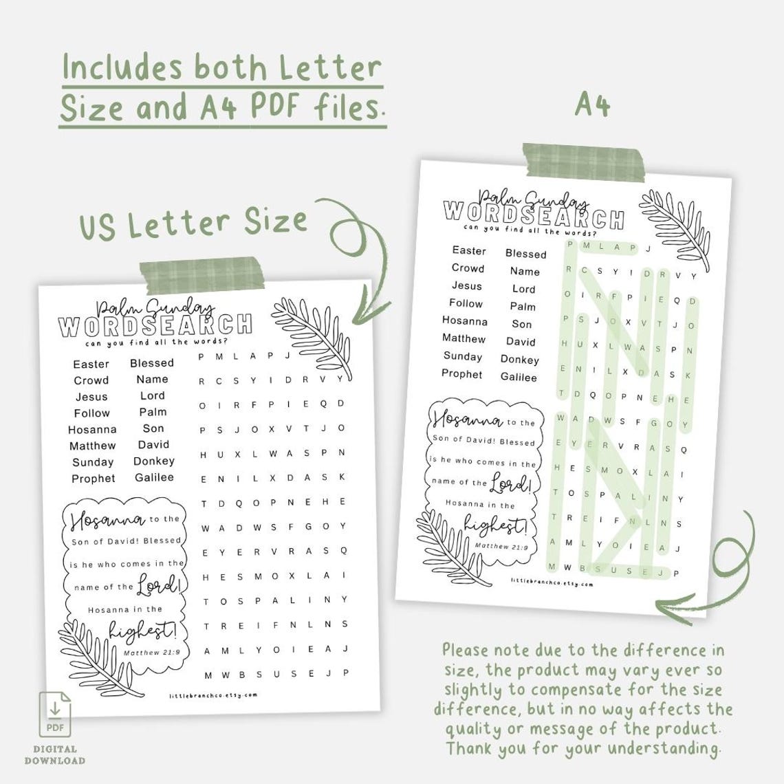 Printable Palm Sunday Wordsearch, Christian Easter Easter Activity Palm ...