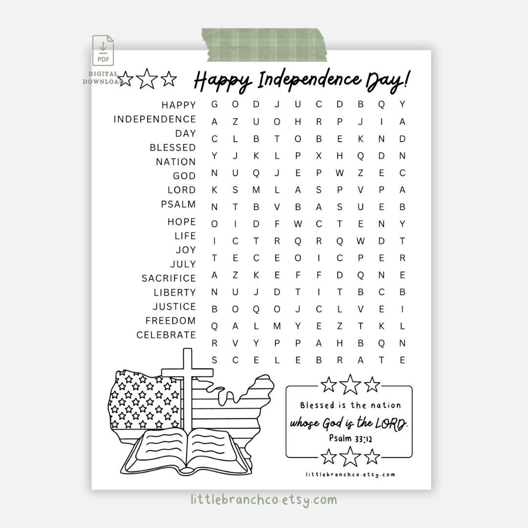 Printable Christian Happy 4th of July Independence Day Word Search ...