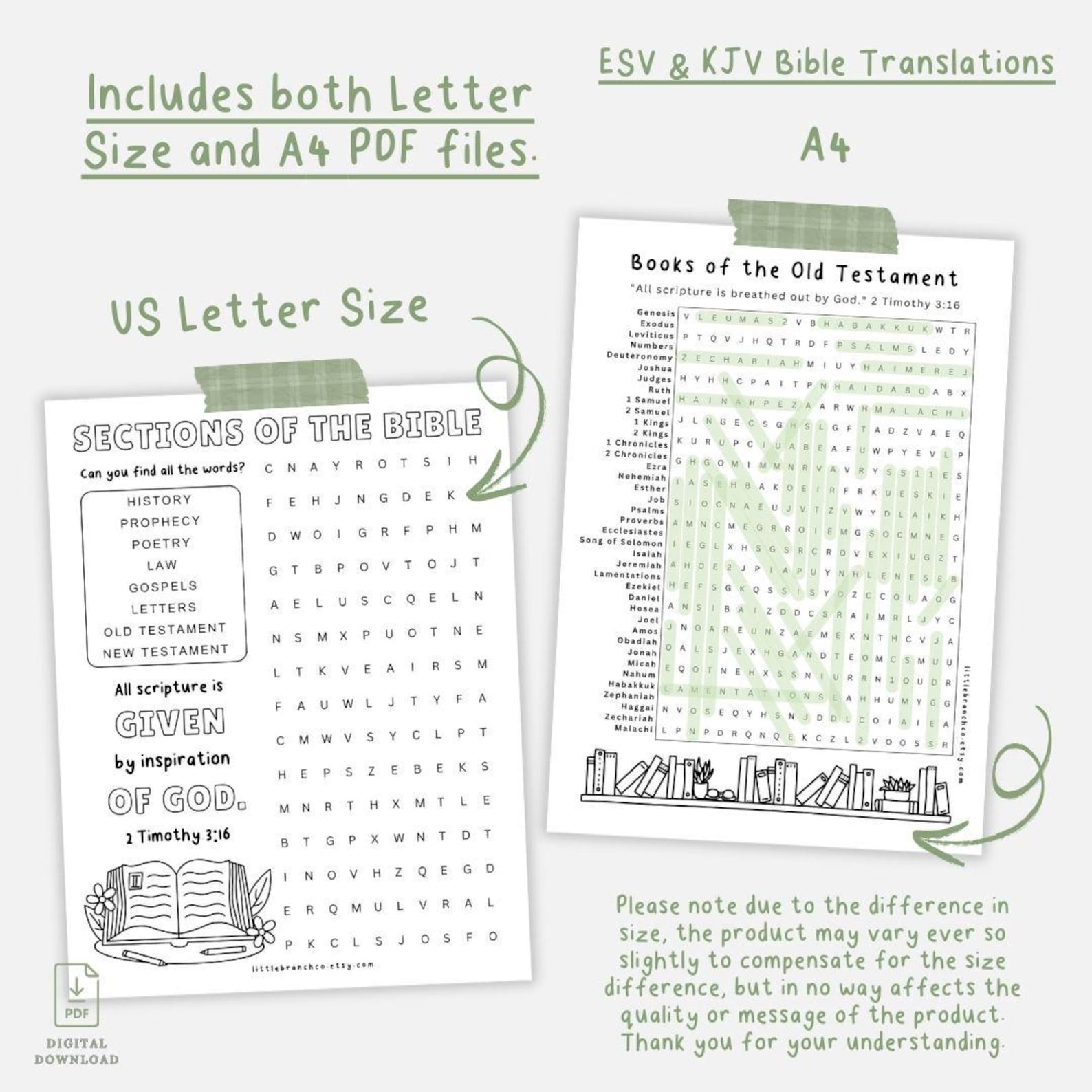 Books of the Bible Word Search Printable Bundle: Sunday School Activity ...