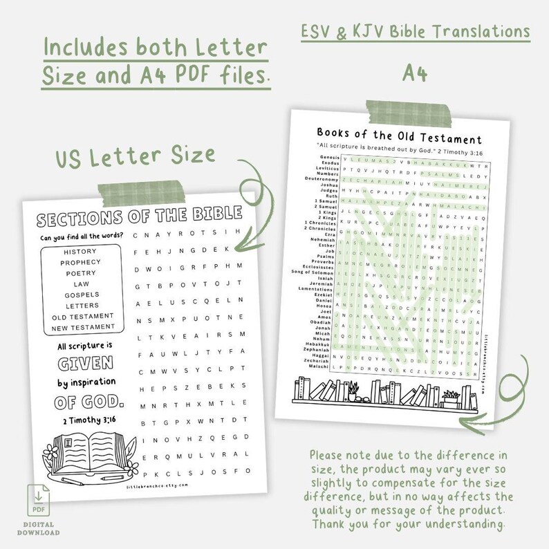 Books of the Bible Word Search Printable Bundle: Sunday School Activity ...