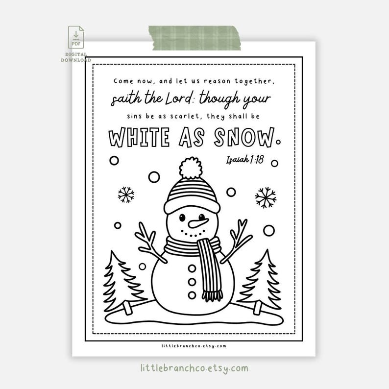 Christian Winter Snow Colouring Page, Isaiah 1:18 ESV & KJV (digital ...