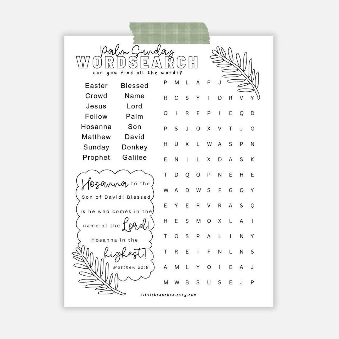 Printable Palm Sunday Wordsearch, Christian Easter Easter Activity Palm ...