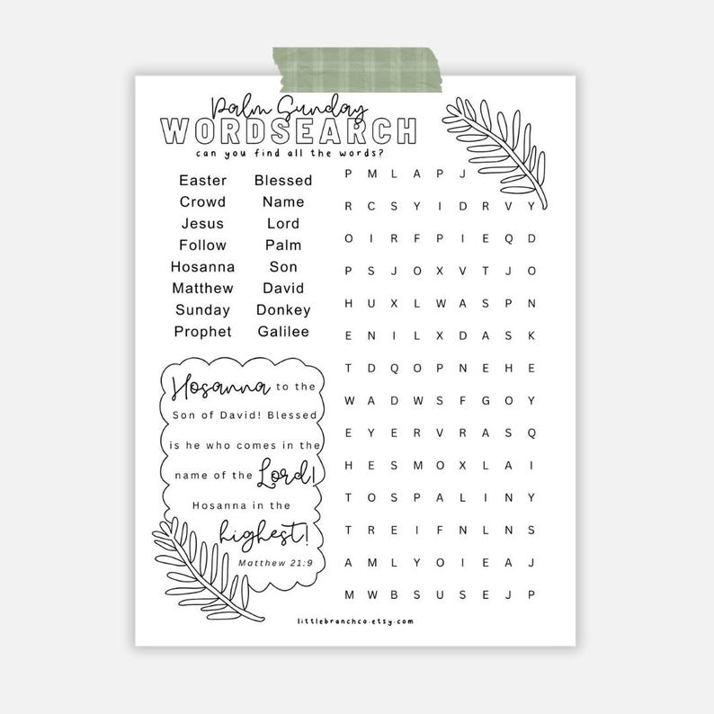 Printable Palm Sunday Wordsearch, Christian Easter Easter Activity Palm ...