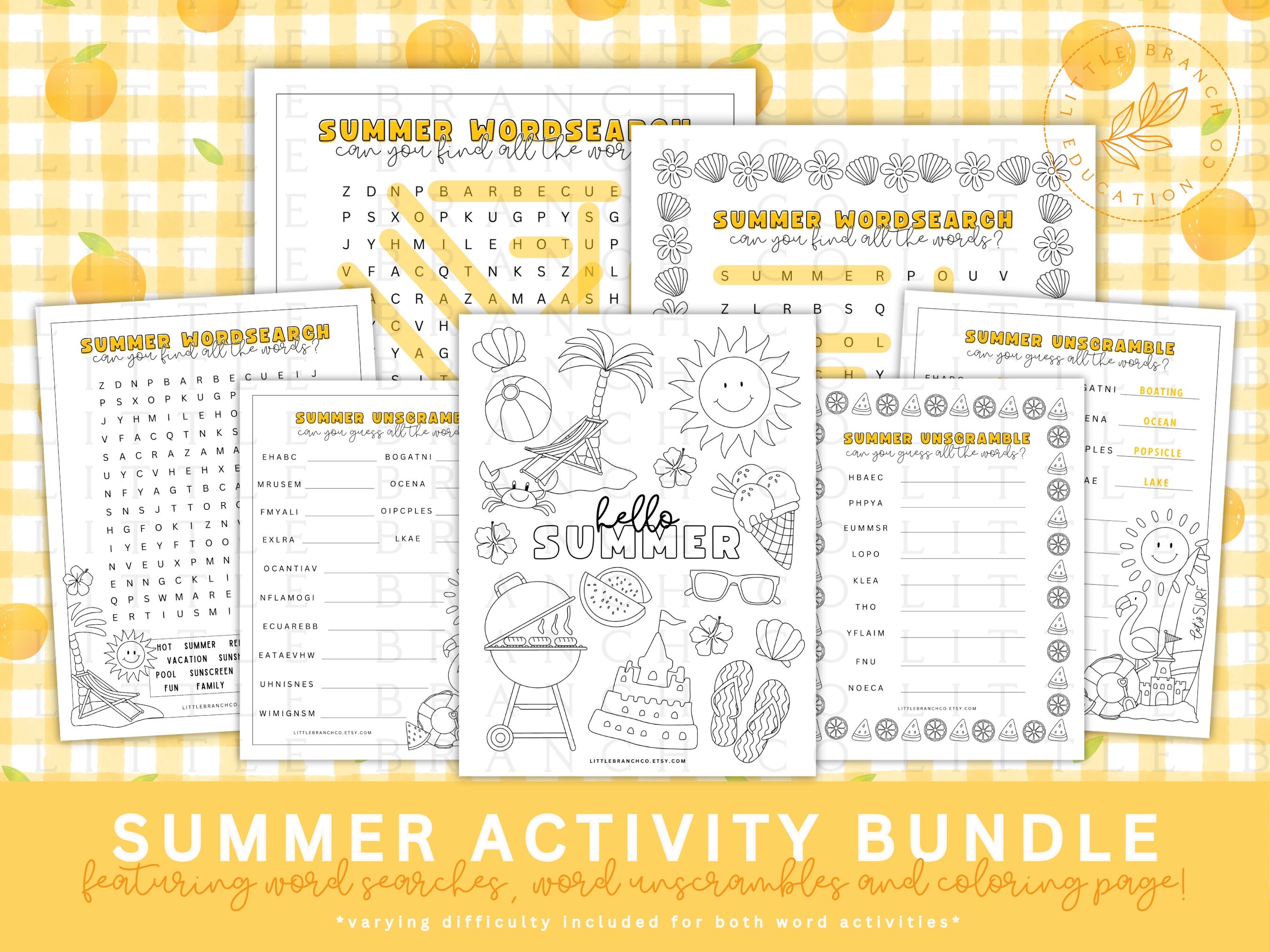 Printable Summer Activity Bundle, Summer Wordsearch for Kids, Summer ...