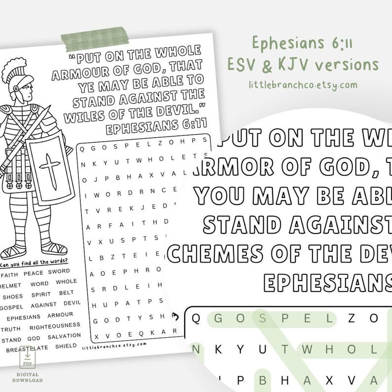 Printable Armour of God Word Search, Put on the Whole Armor of God ...