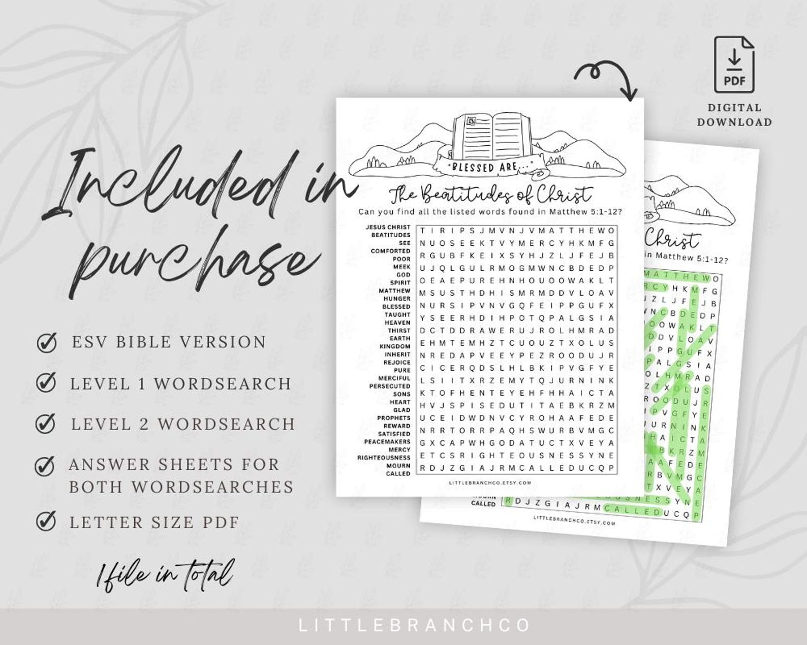 Printable the Beatitudes Word Search Bundle for Kids, Sunday School ...