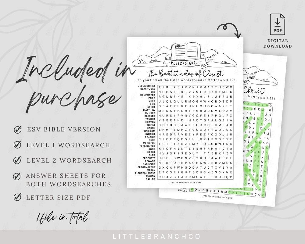 Printable the Beatitudes Word Search Bundle for Kids, Sunday School ...