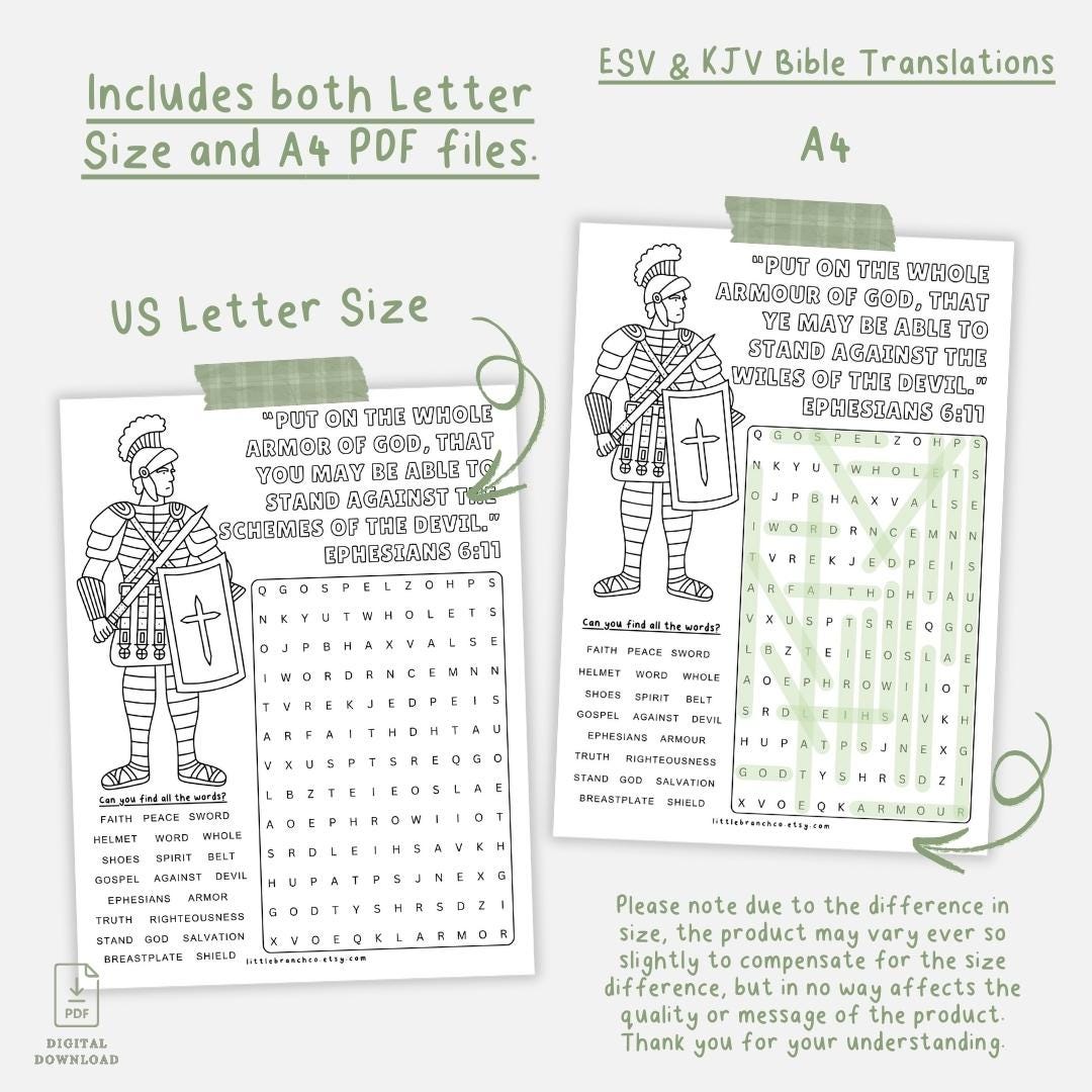 Printable Armour of God Word Search, Put on the Whole Armor of God ...