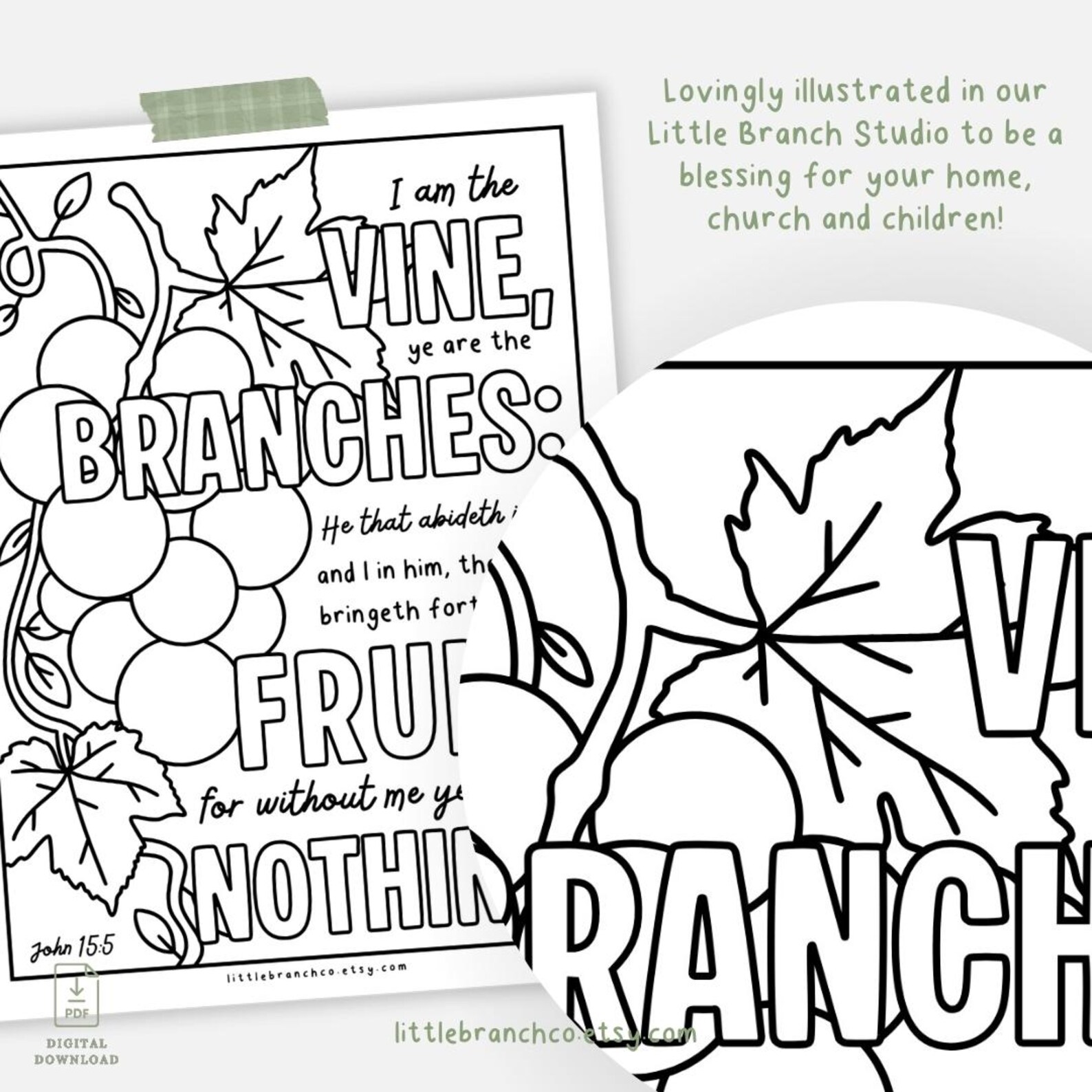 Printable John 15:5 Colouring Page, I Am the Vine You Are the Branches ...