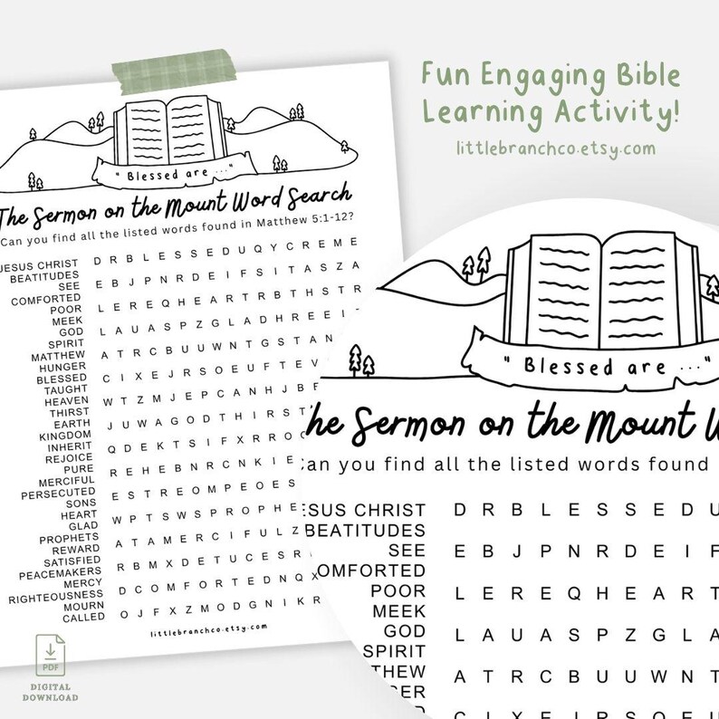 Printable the Sermon on the Mount Word Search, the Beatitudes Bible ...