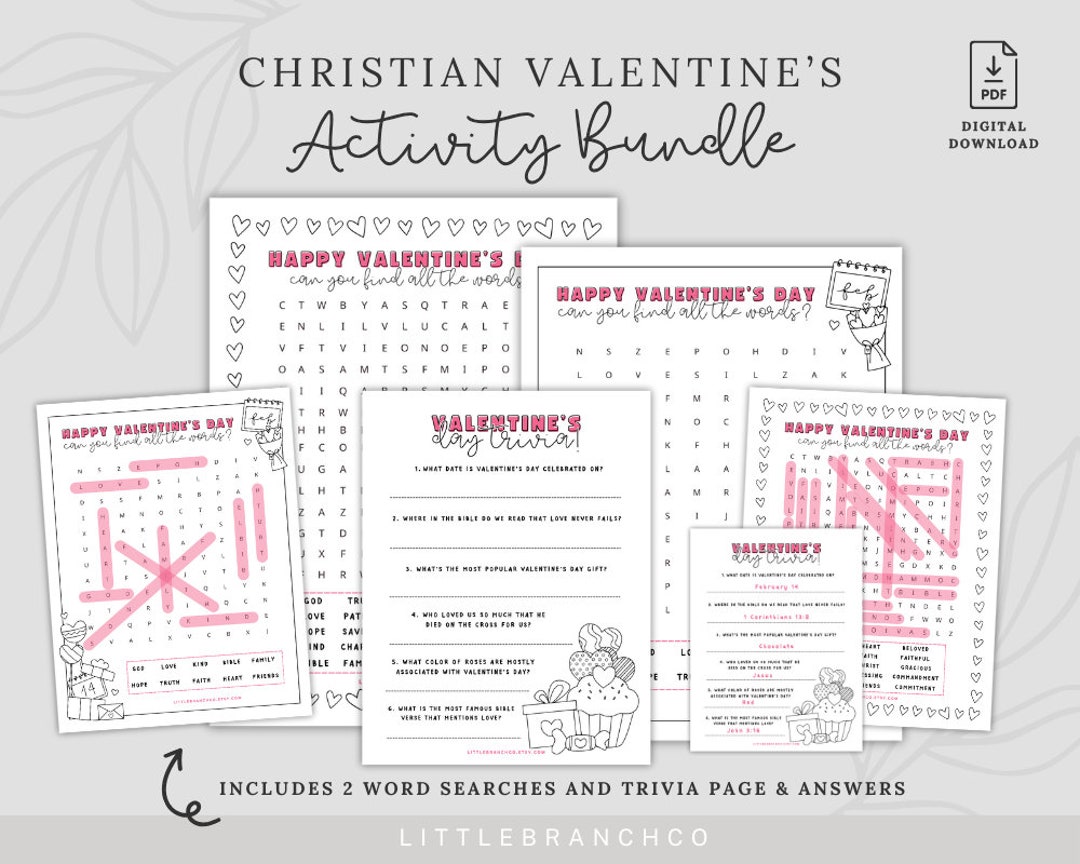 Printable Christian Valentine's Day Wordsearch Bundle, Valentine's Day ...