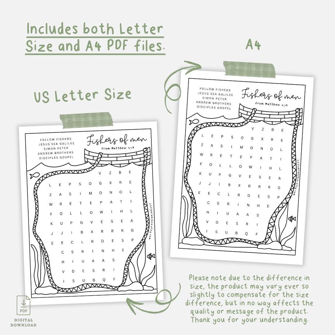 Printable Matthew 4:19 Fishers of Men Word Search, Follow Me and I Will ...