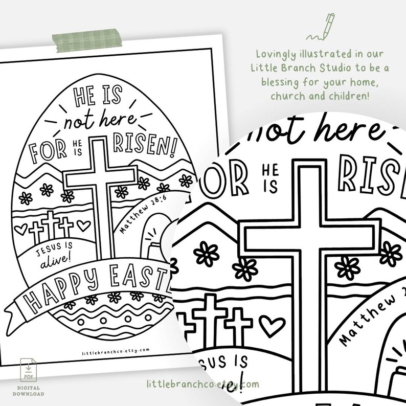 Printable Christian Religious Easter Sunday Colouring Page, He is Risen ...