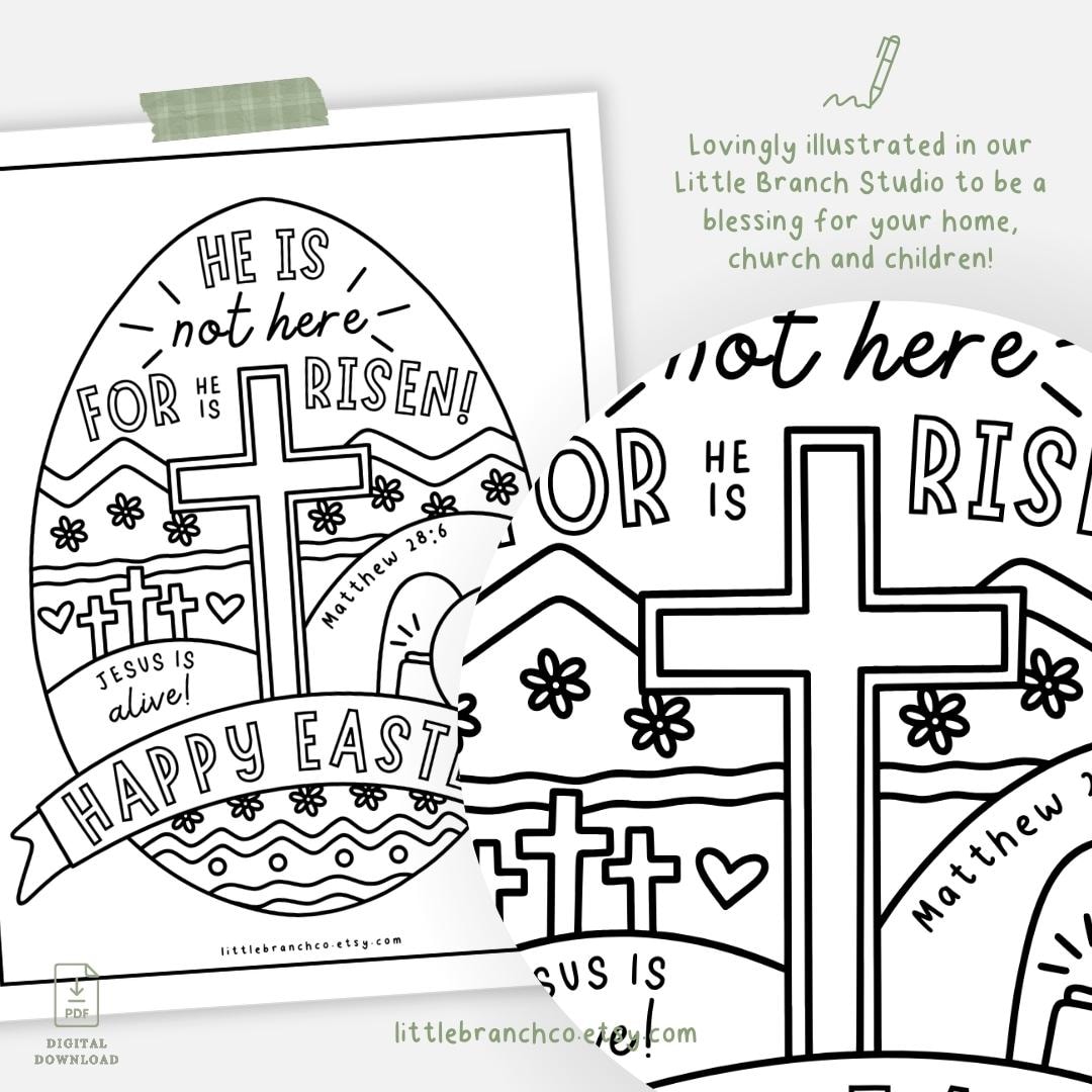 Printable Christian Religious Easter Sunday Colouring Page, He is Risen ...