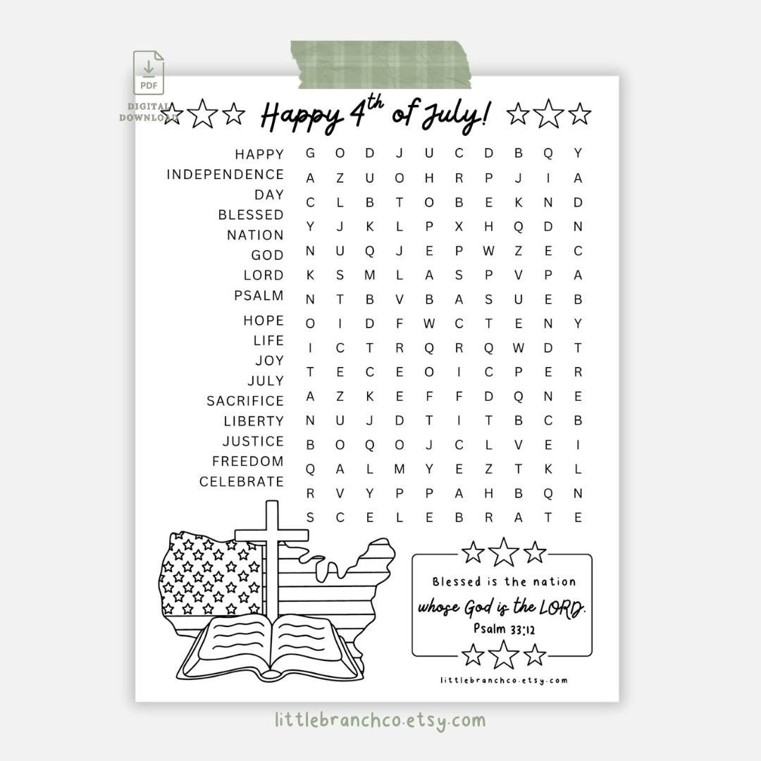 Printable Christian Happy 4th of July Independence Day Word Search ...