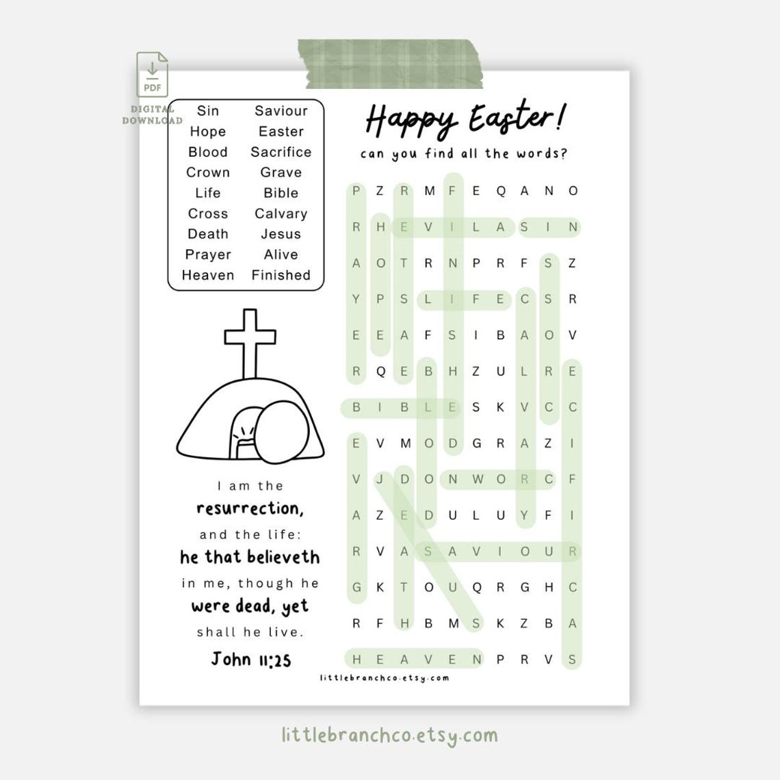 Printable Christian Easter Word Search, ESV & KJV Bible Verse Easter ...