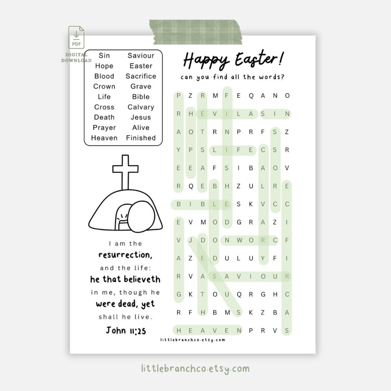 Printable Christian Easter Word Search, ESV & KJV Bible Verse Easter ...
